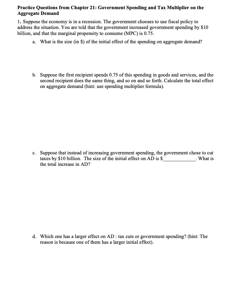 actice Questions from Chapter 21: Government Spending | Chegg.com