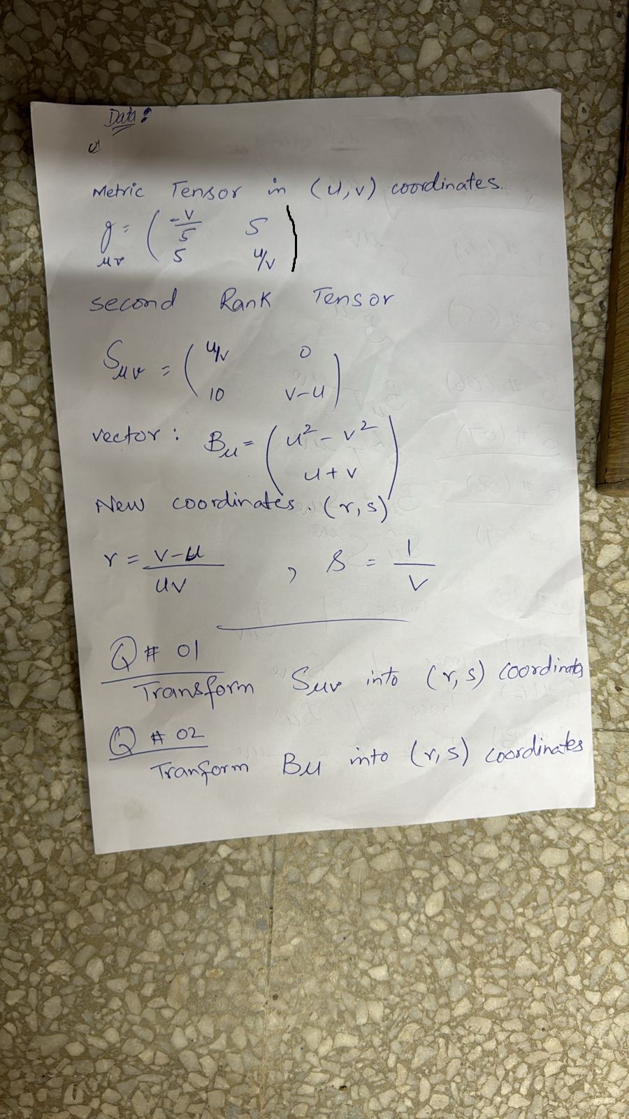 Solved Metric Tensor in (u,v) | Chegg.com