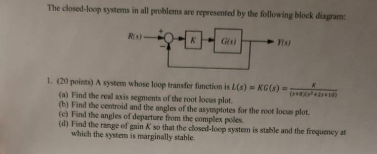 Solved The closed-loop systems in all problems are | Chegg.com