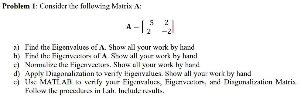 Solved Problem 1: Consider the following Matrix A: | Chegg.com