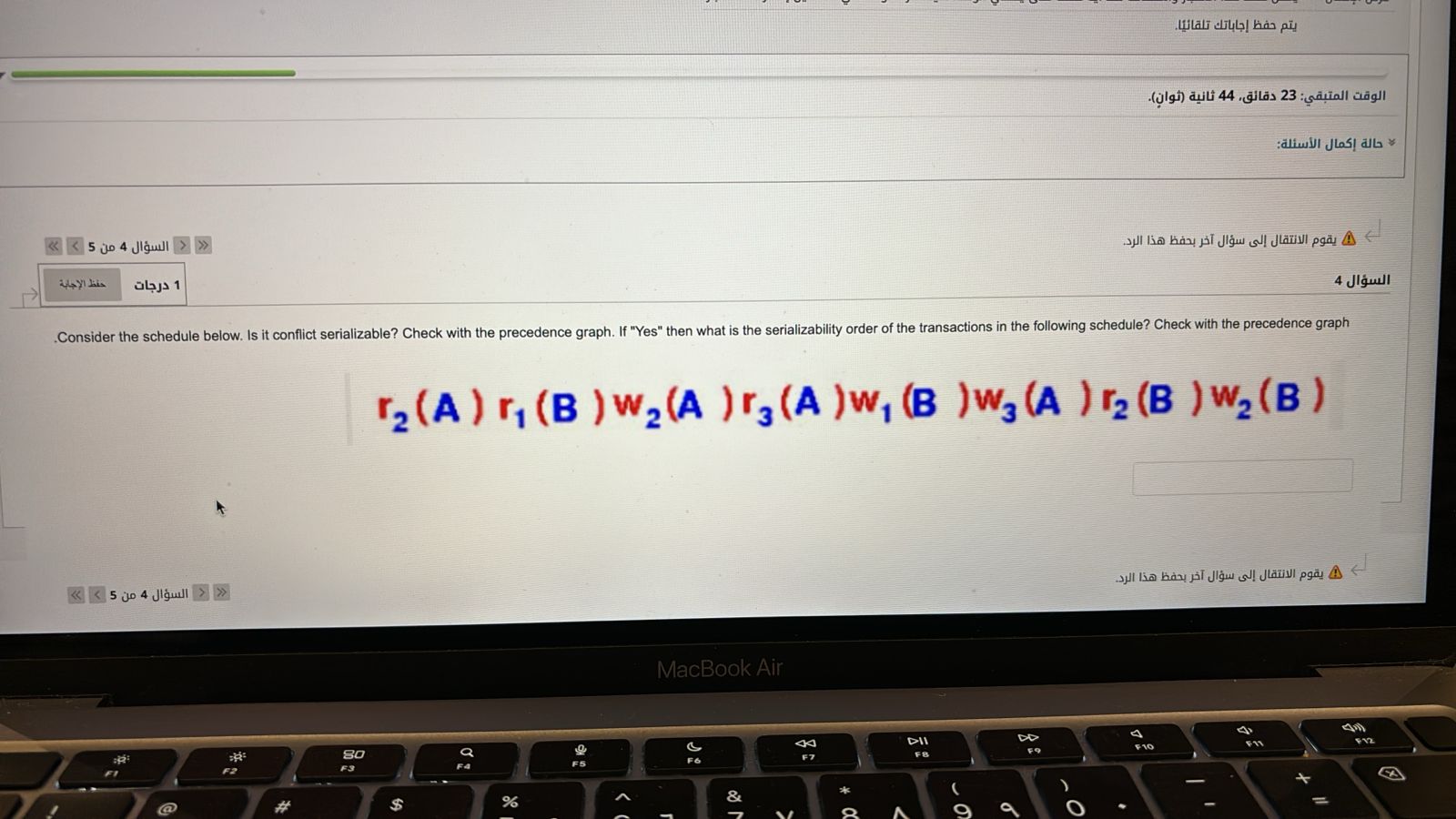 Solved r2( A )r1( B )w2( A )r3( A )w1( B )w3( A )r2( B )w2( | Chegg.com