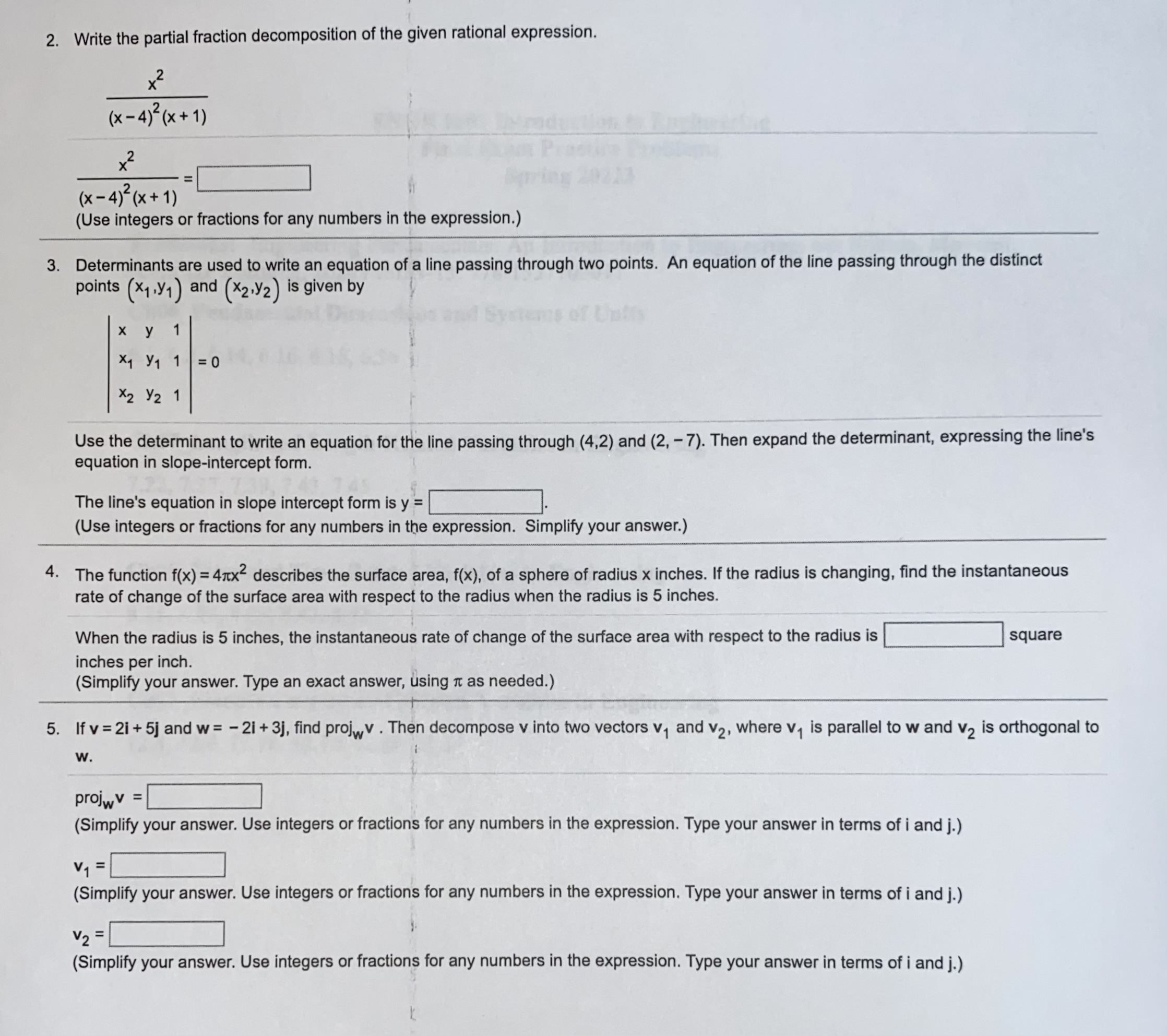 Solved 2. Write the partial fraction decomposition of the | Chegg.com