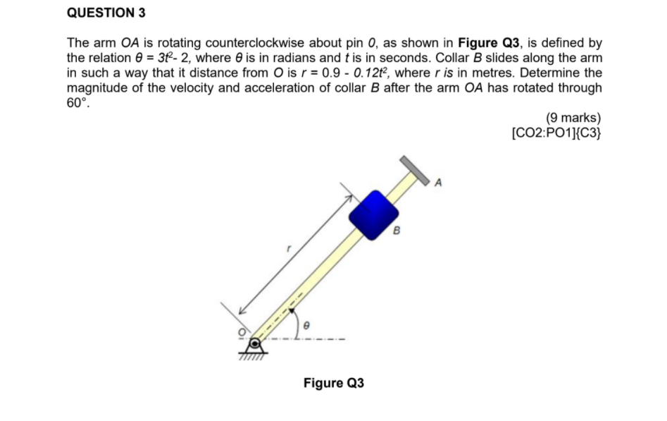 Solved QUESTION 3 The arm OA is rotating counterclockwise | Chegg.com