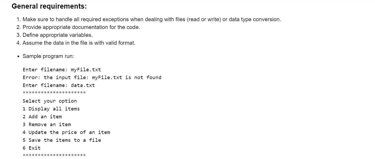 Solved Write a Python program that manages a store with the | Chegg.com
