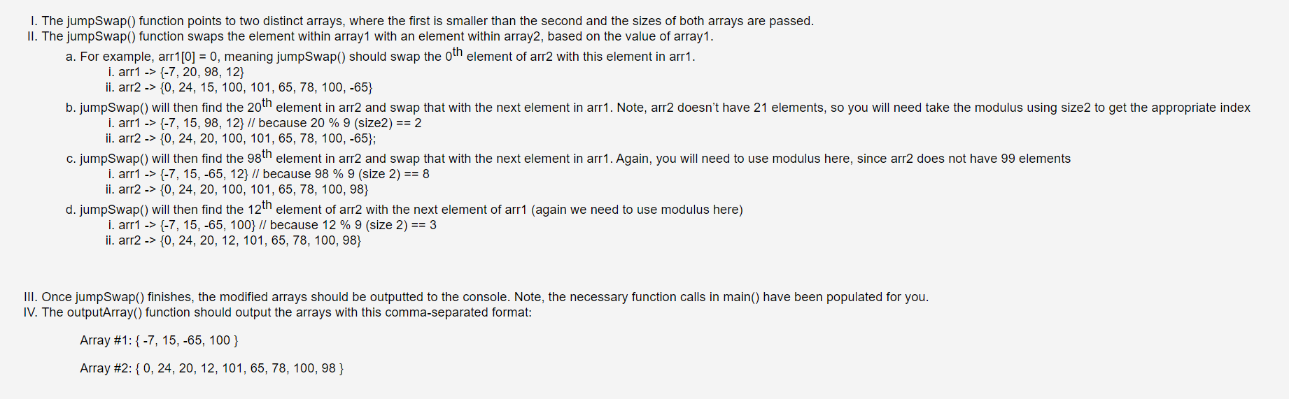 Solved I. The jumpSwap() function points to two distinct | Chegg.com