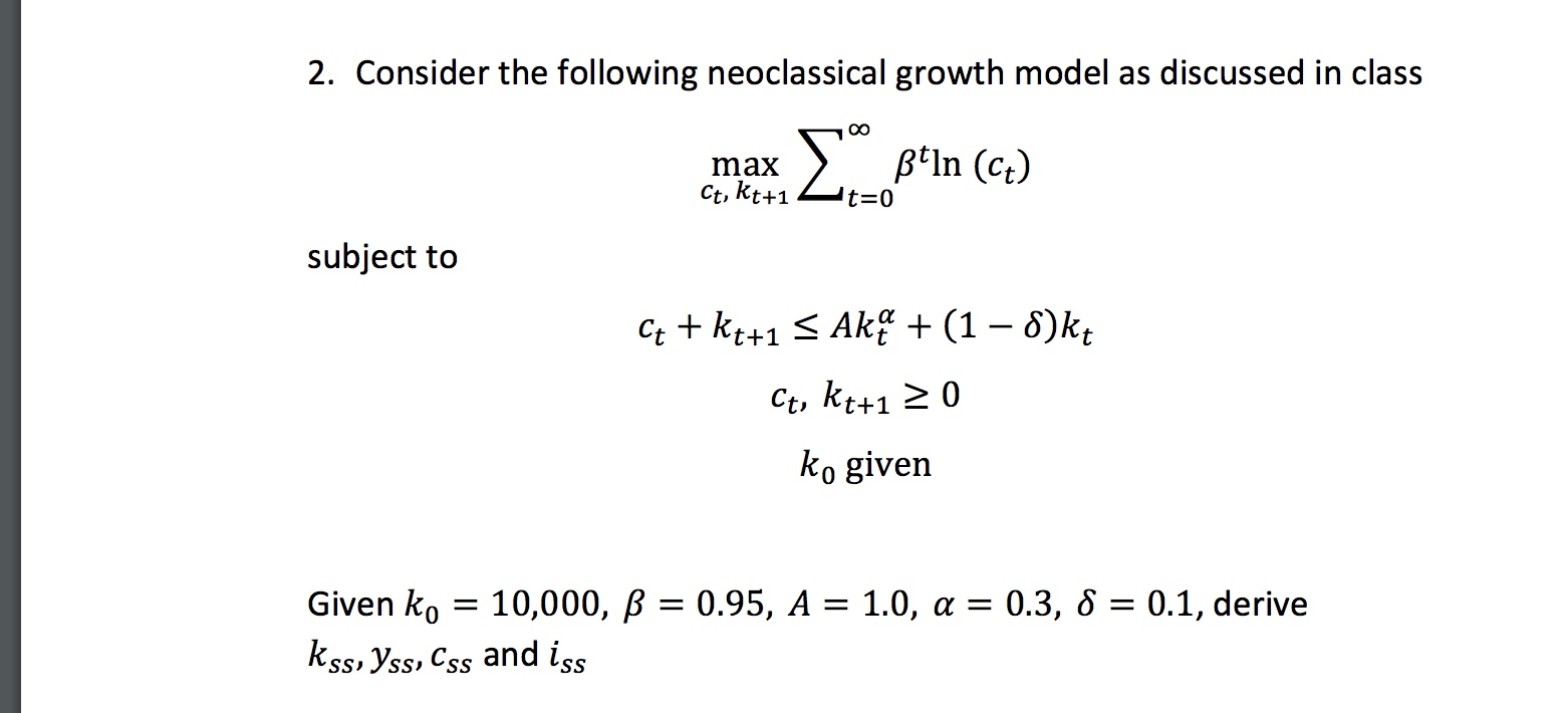 2. Consider the following neoclassical growth model | Chegg.com