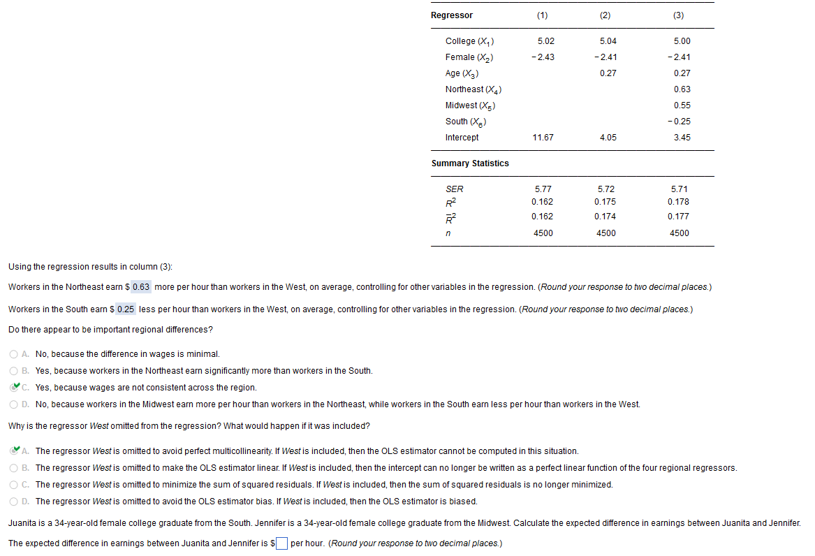 Solved Using the regression results in column (3): Workers | Chegg.com