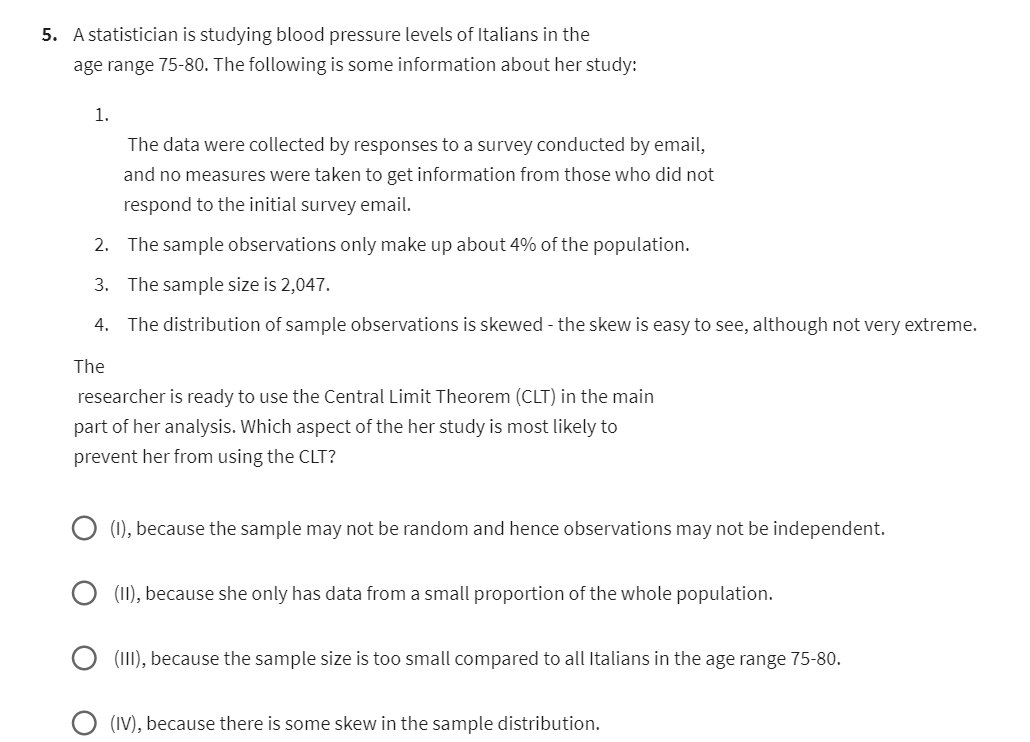 Solved 5. A statistician is studying blood pressure levels | Chegg.com