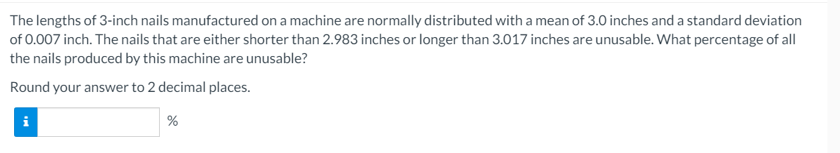 Solved The lengths of 3-inch nails manufactured on a machine | Chegg.com