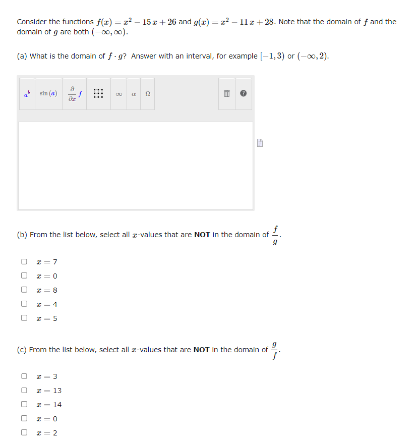 Solved Consider the functions f(x)=x2-15x+26 ﻿and | Chegg.com