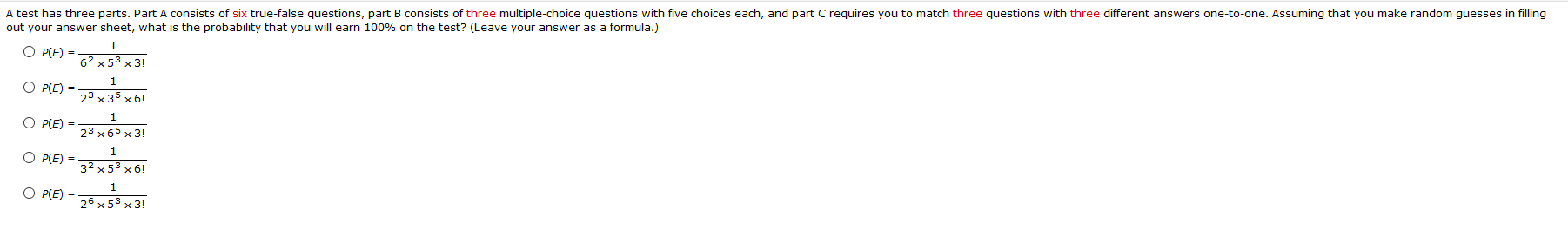 Solved A test has three parts. Part A consists of six | Chegg.com