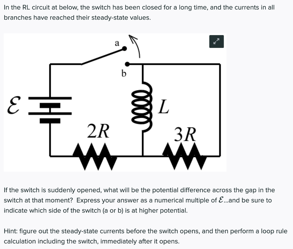 Solved In the RL circuit at below, the switch has been | Chegg.com