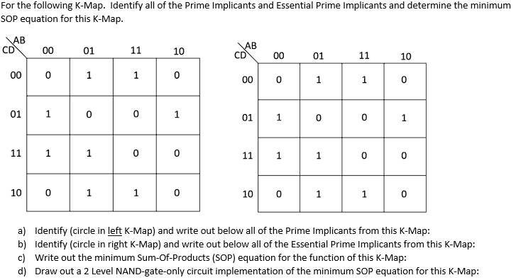 Solved or the following K-Map. Identify all of the Prime | Chegg.com