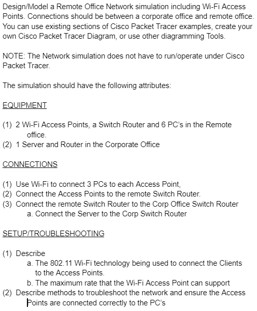 Design/Model a Remote Office Network simulation | Chegg.com
