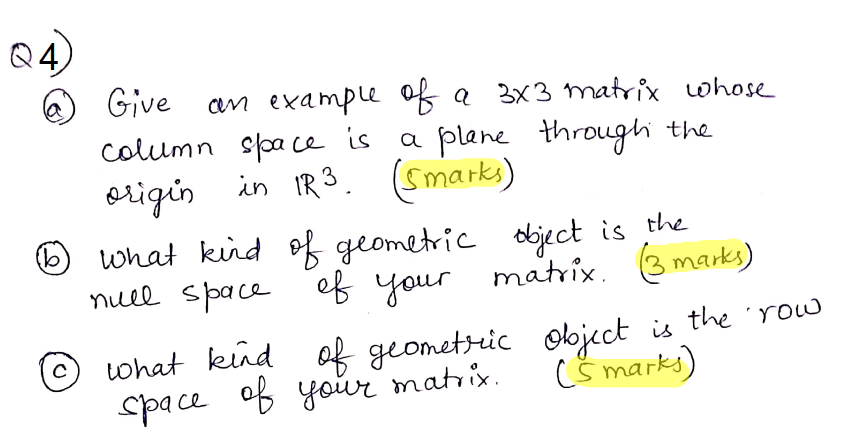 Solved Q4) Give an example of a 3x3 matrix whose column | Chegg.com
