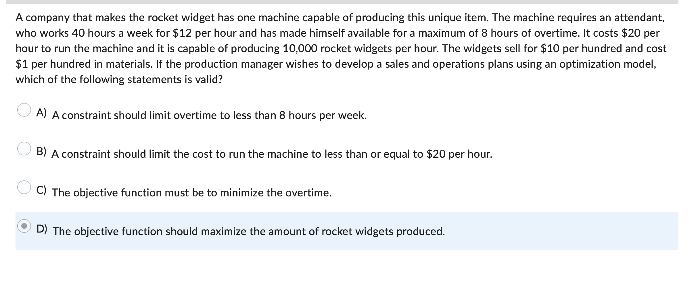 Solved A company that makes the rocket widget has one | Chegg.com