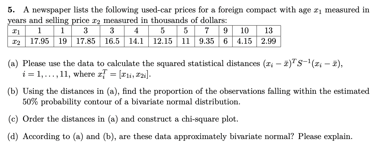 Solved 5. A newspaper lists the following used-car prices | Chegg.com