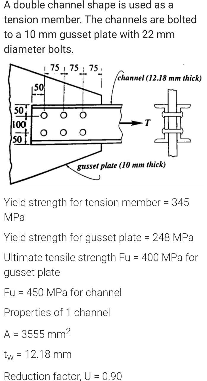 Solved A double channel shape is used as a tension member. | Chegg.com