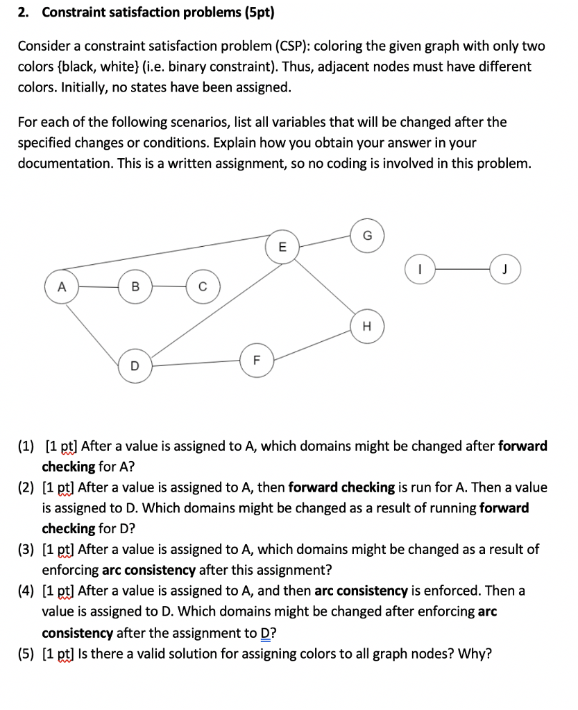 2. Constraint satisfaction problems (5pt) Consider a | Chegg.com