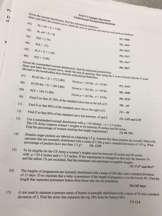 Solved Test # 3 Sample Questions. Understand Normal | Chegg.com