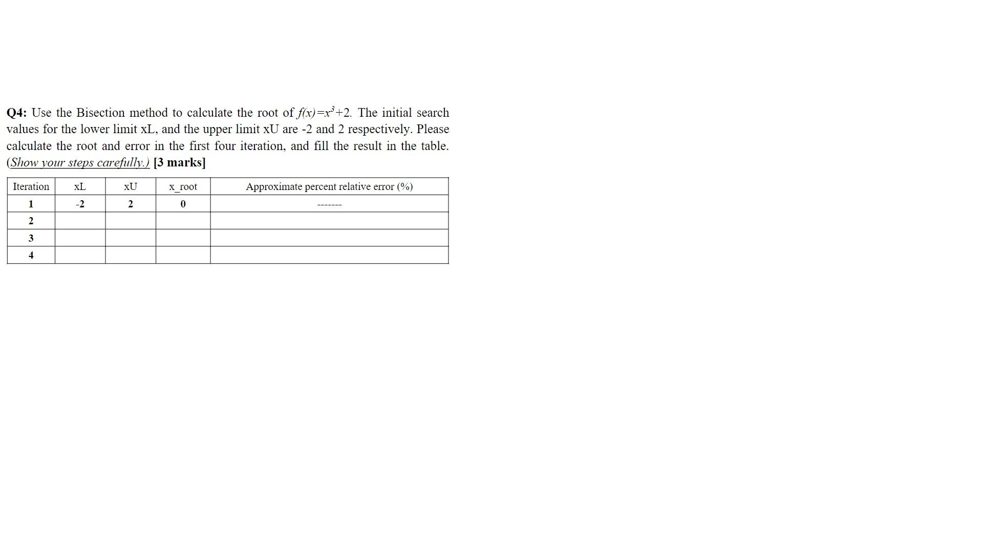 Solved Q4: Use the Bisection method to calculate the root of | Chegg.com