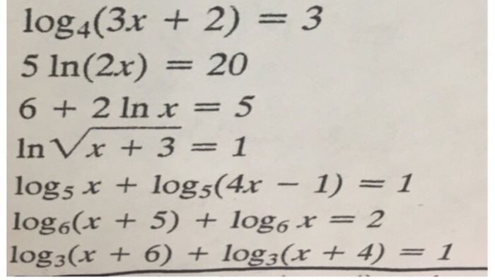 Solved log4(3x + 2)3 5 In(2x) 20 In Vx + 31 logs x+ | Chegg.com