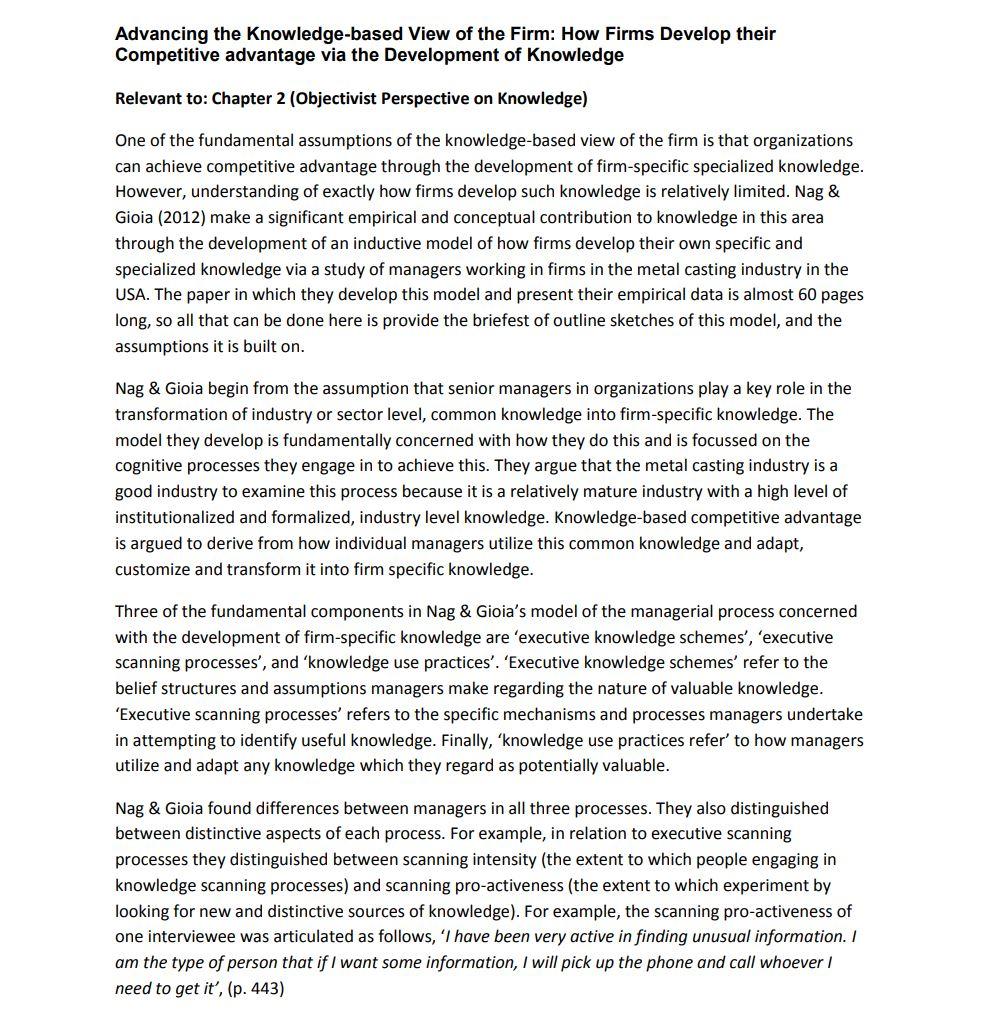 Solved Advancing the knowledge-based View of the Firm: How | Chegg.com