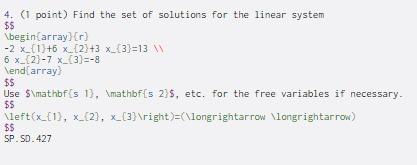 Solved 4. (1 point) Find the set of solutions for the linear | Chegg.com
