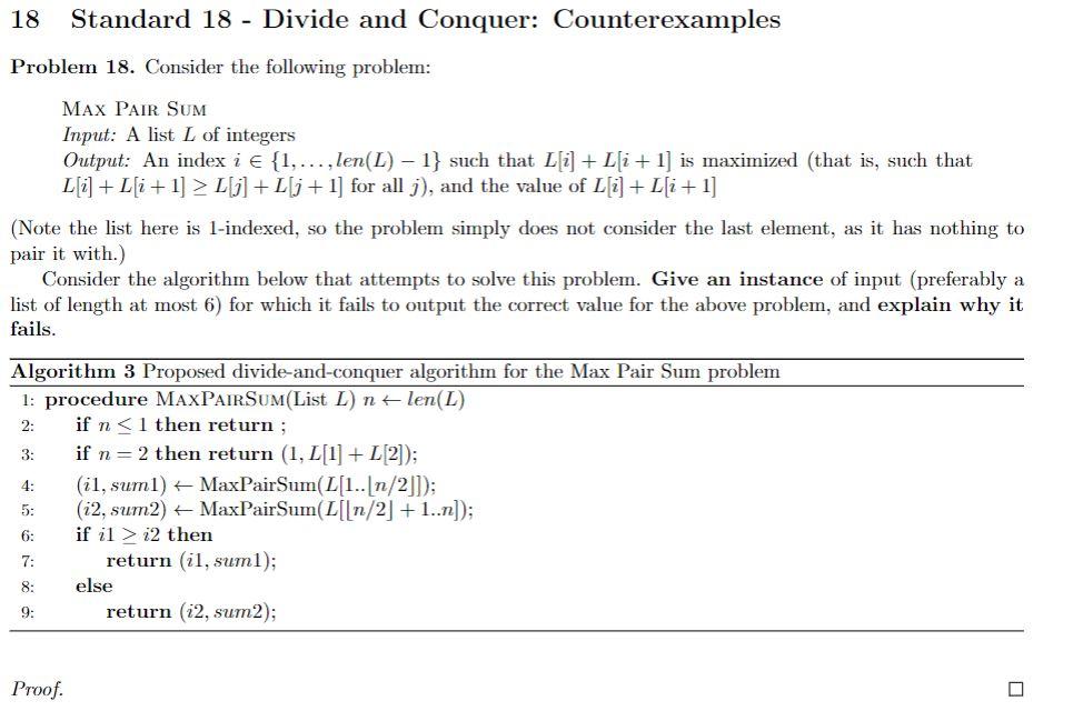 Solved 18 Standard 18 - Divide and Conquer: Counterexamples | Chegg.com
