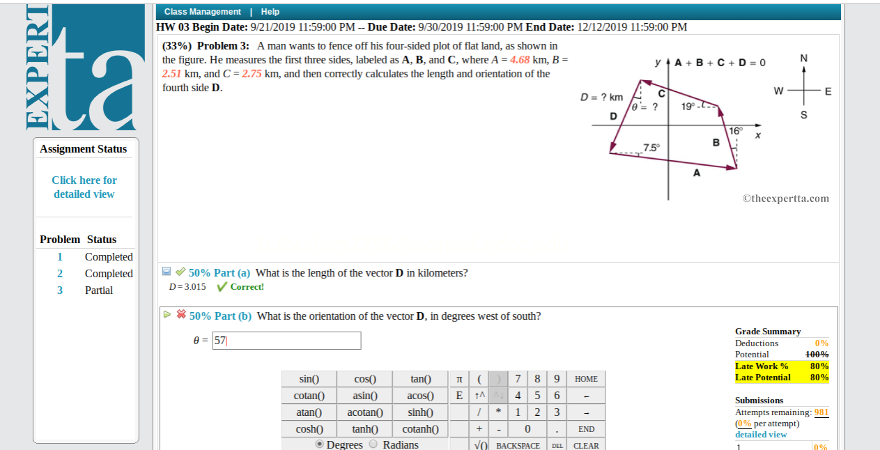 Solved EXPERT Class Management | Help HW 03 Begin Date: | Chegg.com