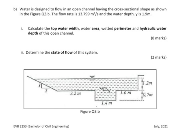 Solved b) Water is designed to flow in an open channel | Chegg.com