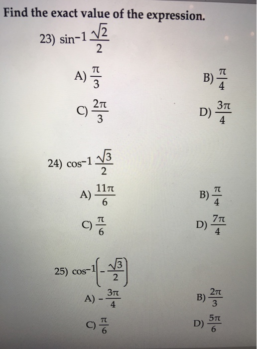 Solved Find the exact value of the expression. sin^-1 | Chegg.com