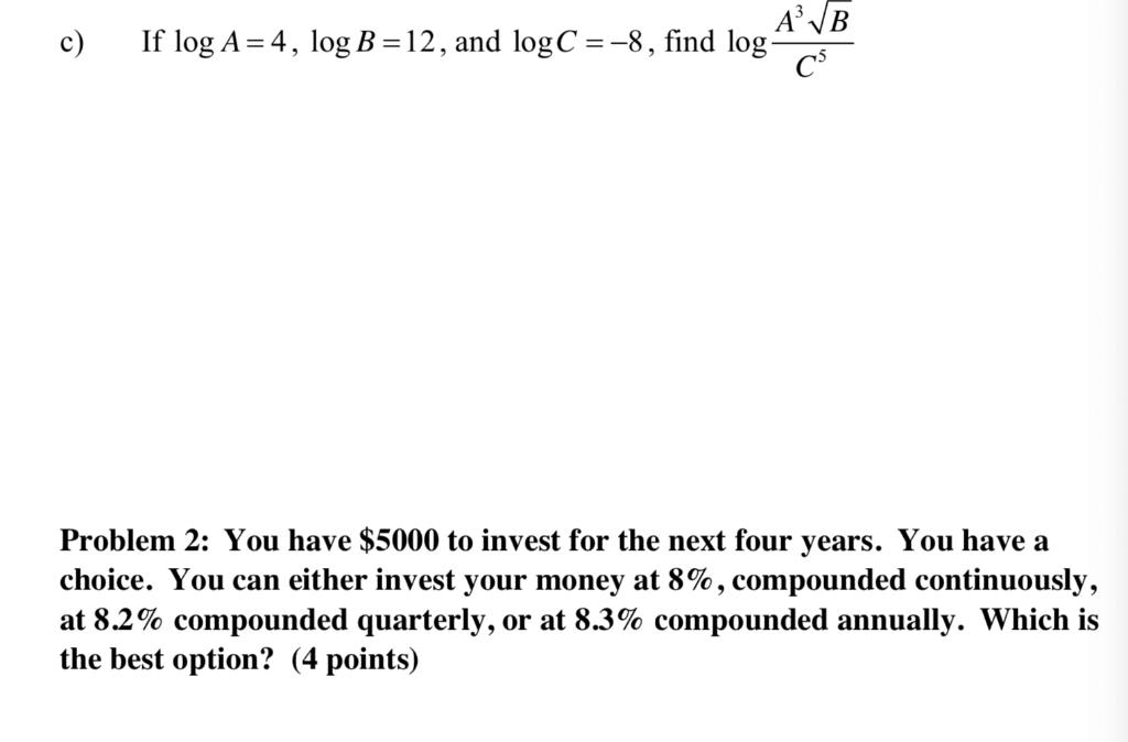 Solved Problem 1: Solve for x: (2 points each) a) b) log4 | Chegg.com