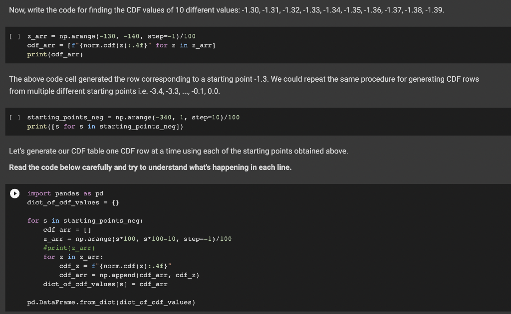 Solved Generating CDF tables Let's try to write our own code | Chegg.com