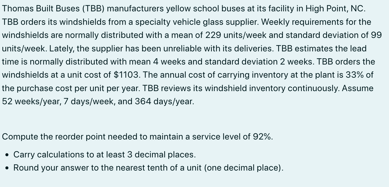 Solved Thomas Built Buses (TBB) manufacturers yellow school | Chegg.com