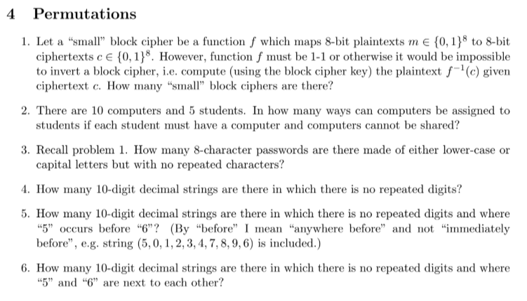 Solved 4 Permutations 1. Let a "small block cipher be a | Chegg.com