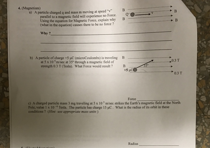 Solved A particle charge q and mass m moving at speed "v" | Chegg.com