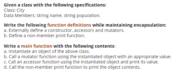 Solved Given a class with the following specifications: | Chegg.com