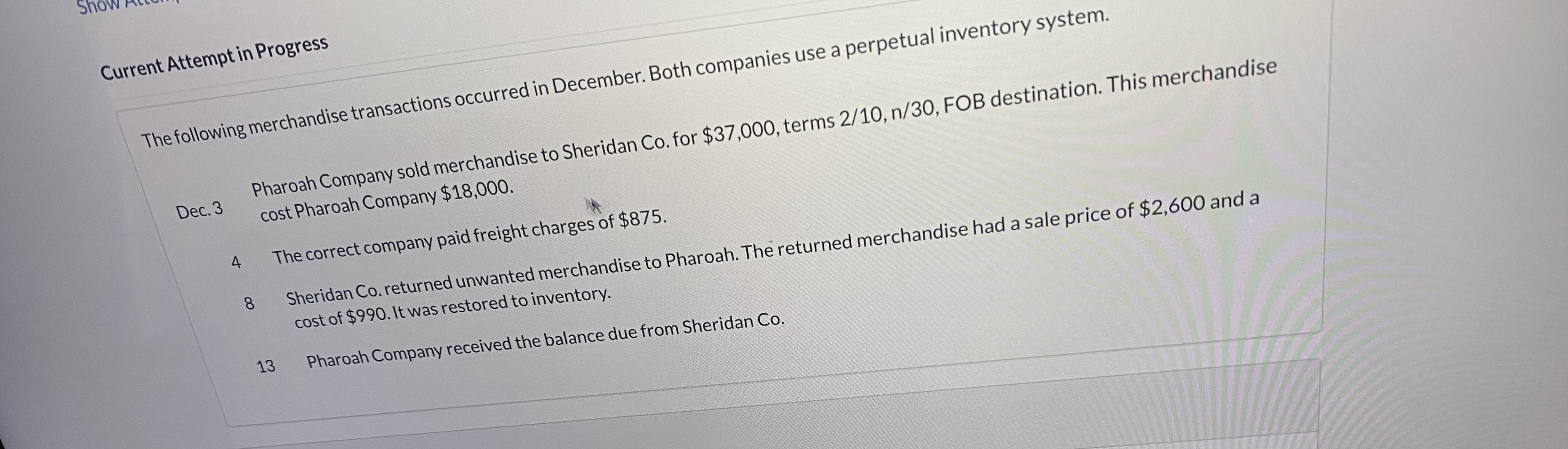 Solved Current Attempt in Progress The following merchandise | Chegg.com