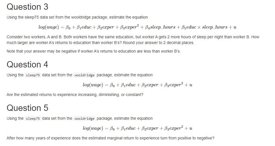 Solved Question 3 Using the sleep75 data set from the | Chegg.com