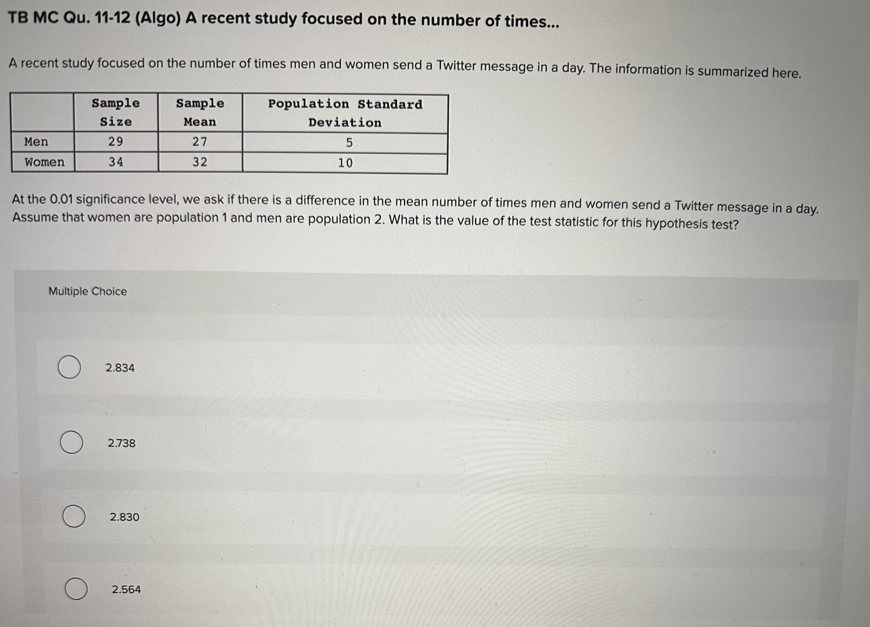 Solved TB MC Qu. 11-12 (Algo) A recent study focused on the | Chegg.com