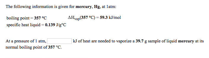 Solved The following information is given for mercury, Hg, | Chegg.com