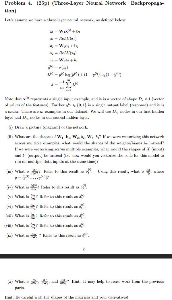 Solved Problem 4. (25p) (Three-Layer Neural Network | Chegg.com
