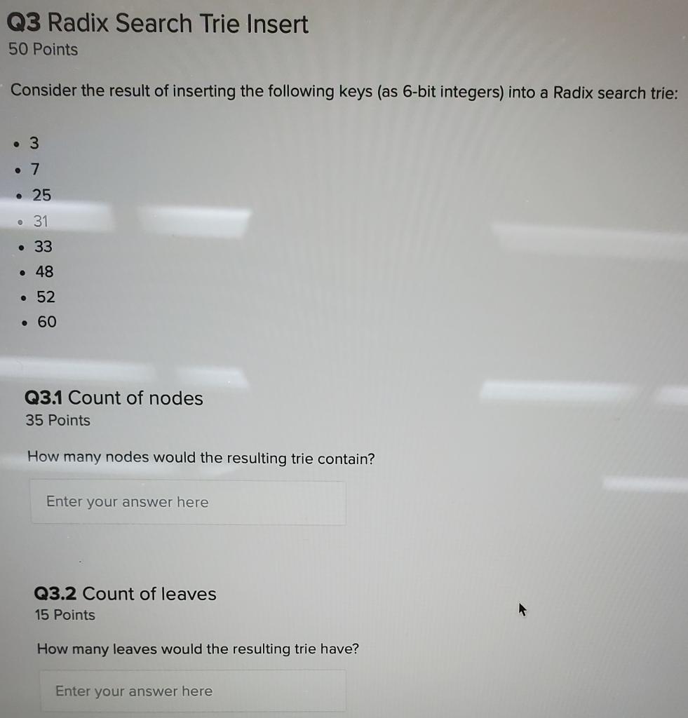 Solved Q3 Radix Search Trie Insert 50 Points Consider the | Chegg.com