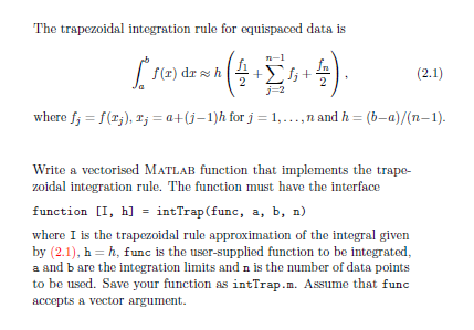 Solved The trapezoidal integration rule for equispaced data | Chegg.com