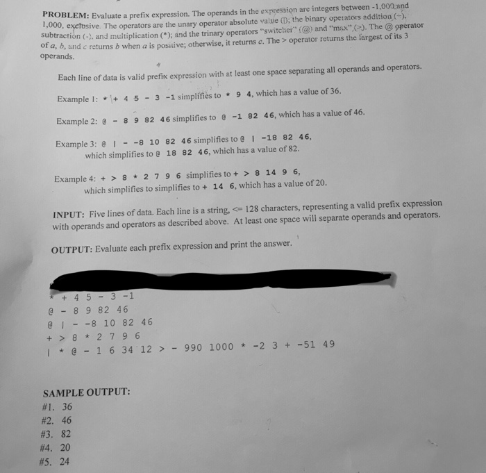 Solved PROBLEM: Evaluate a prefix ex 1,000 sub pression. The | Chegg.com