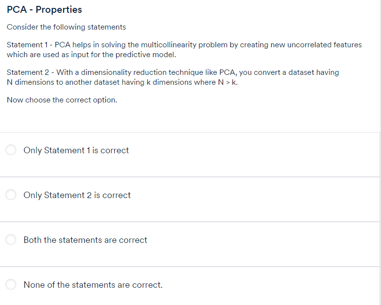 Solved PCA - Properties Consider the following statements | Chegg.com