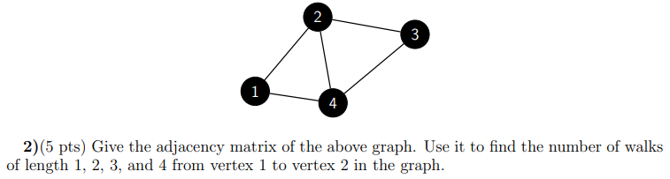 Solved 2 3 1 4 2) (5 pts) Give the adjacency matrix of the | Chegg.com