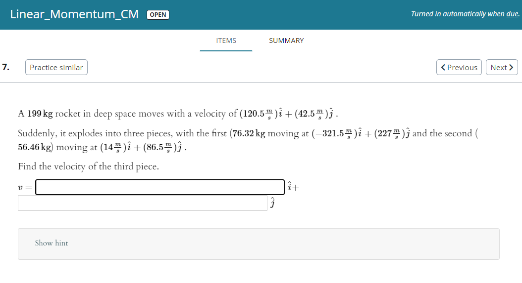 Solved Linear_Momentum_CM OPEN Turned in automatically when | Chegg.com