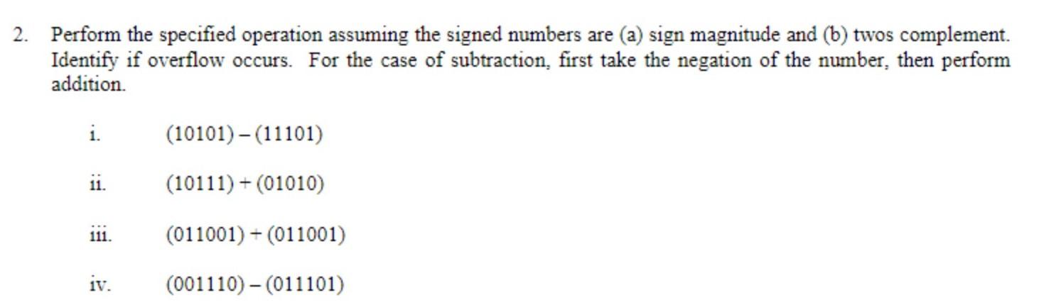Solved 2. Perform the specified operation assuming the | Chegg.com